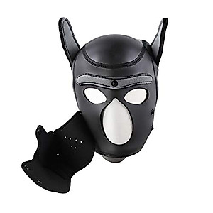 Moleney Adults Neoprene Puppy Hood Mask, Removable Cosplay Dog Full Face Pup Hood Mask