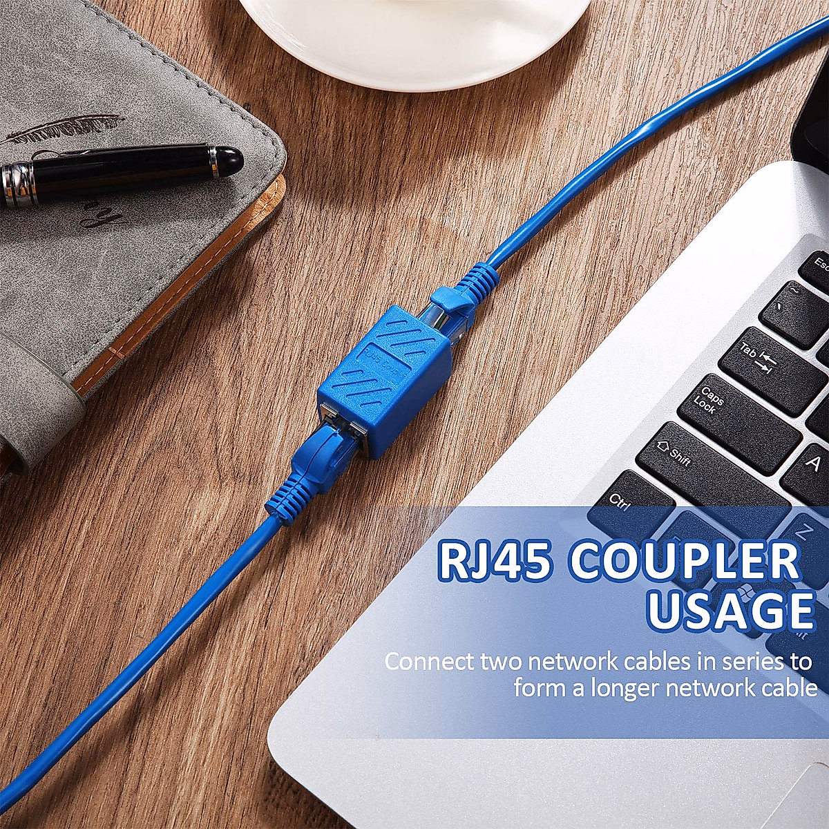 10 Pieces RJ45 Coupler, Ethernet Extension Adapter Network Connector for Cat7/Cat6/Cat5e/Cat5 Ethernet Network Cable Coupler Female to Female (Blue)