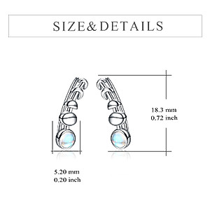 925 Sterling Silver Moon Phase Ear Crawler Cuff Earrings Ear Climber Hypoallergenic Moonstone Earrings (AB Color Moonstone)