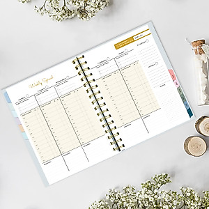 Undated Monthly Weekly Planner/Calendar, Monthly Planner with Daily Agenda & Hourly Schedules, 2023 July-2024 July Academic Work Planner, 12 Monthly Tabs, 8.4" x 6.3", Twin-Wire Binding (flower)