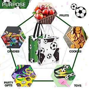 Silkfly 30 Pcs Soccer Gift Bags with Handle Soccer Ball Party Supplies Reusable Soccer Goodie Bags Non Woven Soccer Birthday Party Supplies Goody Bag for Boys Girls, 2 Styles, 10 x 12 Inch