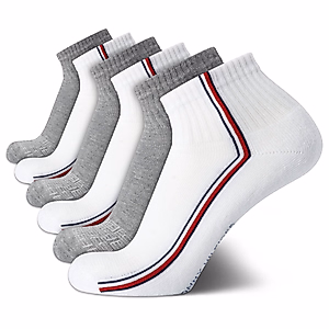 Tommy Hilfiger Men's Quarter Socks - 6 Pack Cushioned Men's Athletic Ankle Socks - Breathable Sports Socks for Men (7-12), Size 7-12, White Multi