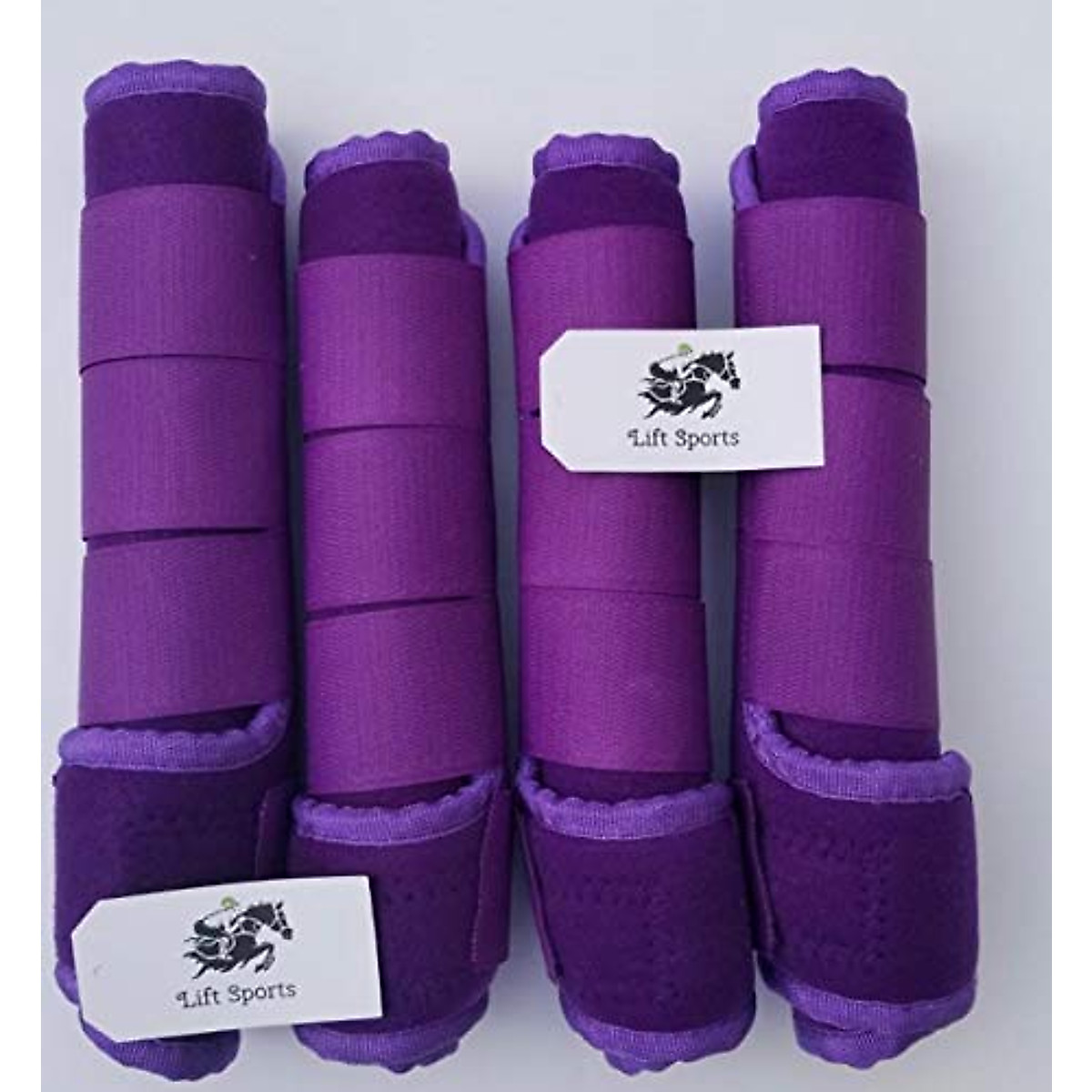 Lift Sports Horse Medicine Brushing Boots Leg Wraps Protection Gear Equine Set of 2 and 4 Black Red Purple Orange Pink Blue (Full, Purple (Set of 4))