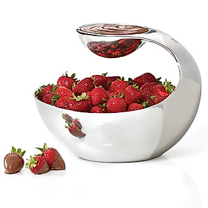 nambe Scoop Server | Two-Tiered Chip and Dip Bowl | Cold & Hot Appetizer Serving Bowl | Made of Metal Alloy | 11 x 8 Inch | Designed by Wei Young (Silver)