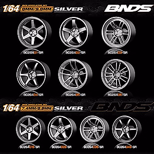BNDS 1/64 Scale ABS Wheels Rubber Tires with Axles Plastict Material (4pcs/1 Kit) Modified Detail Up Parts for 1:64 Diecast Model Cars (BC26404, Silver)