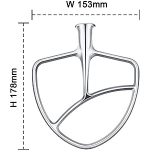 GVODE Paddle Attachment for Kitchenaid 5plus/6Qt Tilt-Head Mixer, Polished 18/8 Stainless Steel Flat Beater for Kitchenaid Stand Mixer, Flat Beater Replacement Accessories,No Coating,Dishwasher Safe