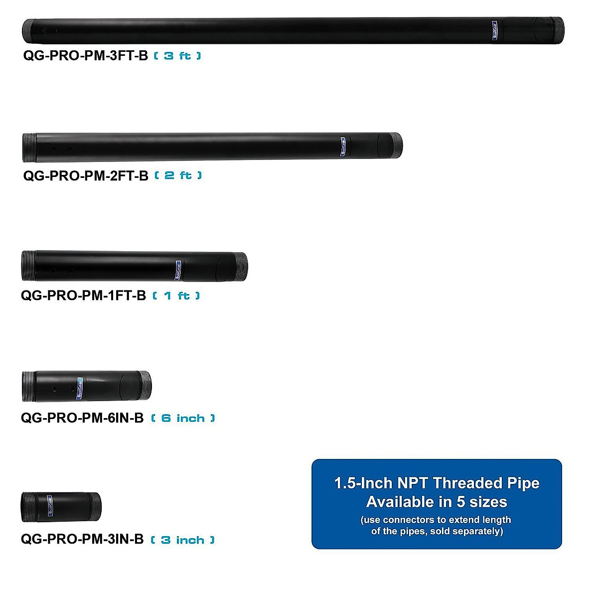 QualGear QG-PRO-PM-PC-B Pro-AV 1.5" Npt Threaded Pipe Connector Projector Accessory