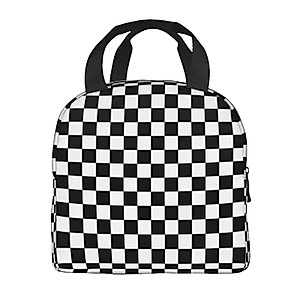 ayvcxui Black and White Plaid Race Checkered Flag Lunch Tote Reusable Lunch Bag Insulated Lunch Box for Students Work Outdoor Travel PicnicThermal Portable Bento Box Handbags Tote