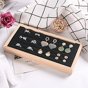 Coward Bamboo Ring Display Holder Jewelry Storage Tray Organizer Ring Stand For Show(Black)