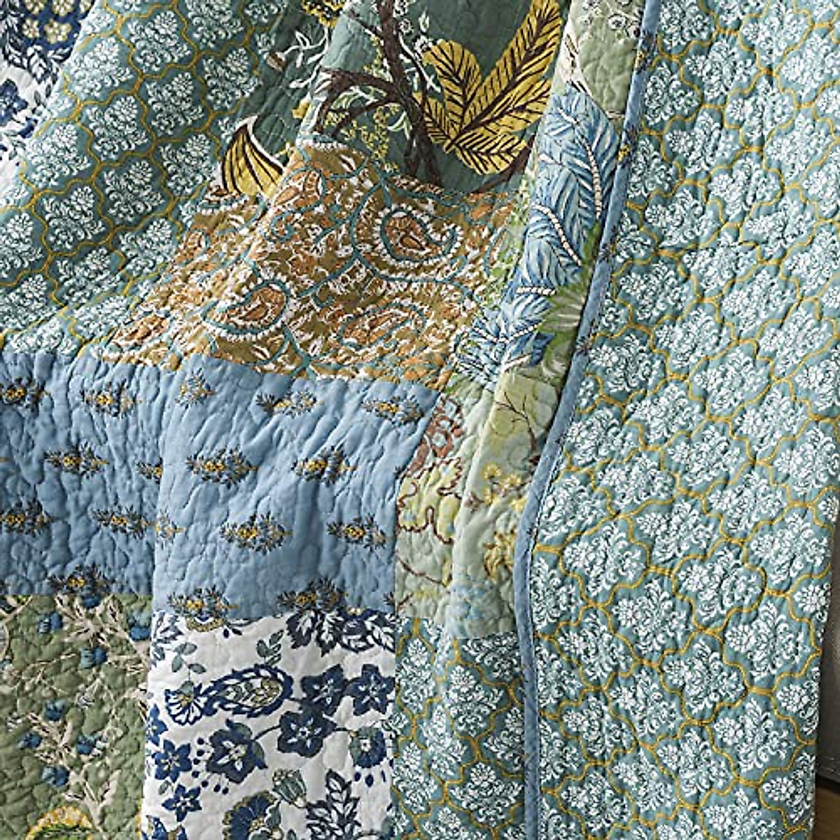 NEWLAKE Cotton Quilted Throw Blanket for Bed Couch Sofa, Reversible Matelasse Blanket with Real Stitched Embroidery,Green Farmhouse Garden,60X78 Inch