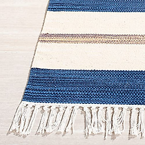 Safavieh Montauk Collection Runner Rug - 2'3" x 7', Blue & Red, Handmade Boho Tribal Southwestern Cotton Fringe, Ideal for High Traffic Areas in Living Room, Bedroom (MTK552A)