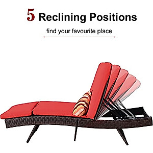 Sundale Outdoor 2 Pieces Chaise Lounge Chair, Patio Adjustable Chaise Loungers with Living Coral Cushions & Pillows for Garden Balcony Yard Deck - Steel