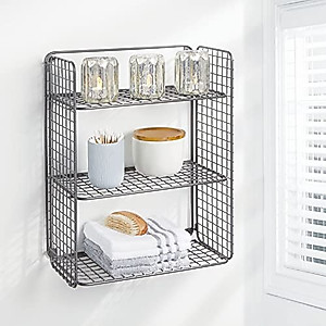 mDesign Metal Wire 3-Tier Hanging Shelf for Bathroom Storage - Wall Mounted Decorative Shelves - Floating Metal Bathroom Shelf Basket - Bathroom Wall Shelving - Concerto Collection - Graphite Gray