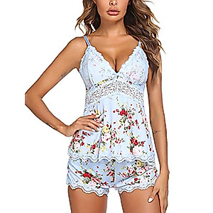 Avidlove Womens Sexy Pajama Sets Modal Sleepwear Cami Shorts Set Sexy Lace Strim Pj Sleepwear Set Floral Print