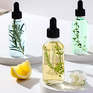 AOZITA Set of 4, 1 oz Clear Eye Dropper Bottles with 1 Stainless Steel Funnels & 4 Labels - Black Caps 30ml Thick Glass Tincture Bottles - Leakproof Essential Oils Bottle for Storage and Travel