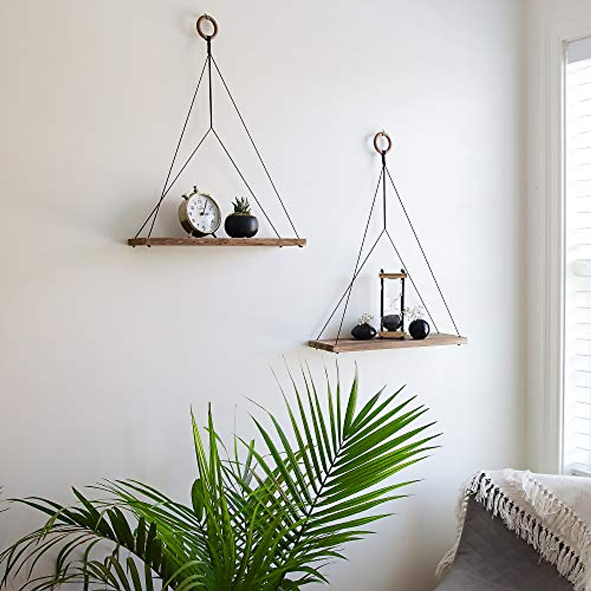 FORESTBARN Boho Wall Hanging Shelves -Set of 2- Rustic Wall Decor Shelf - Shelves for Bedroom - Hanging Shelves for Wall - Hanging Plant Shelf - Farmhouse Decor - Boho Wall Decor