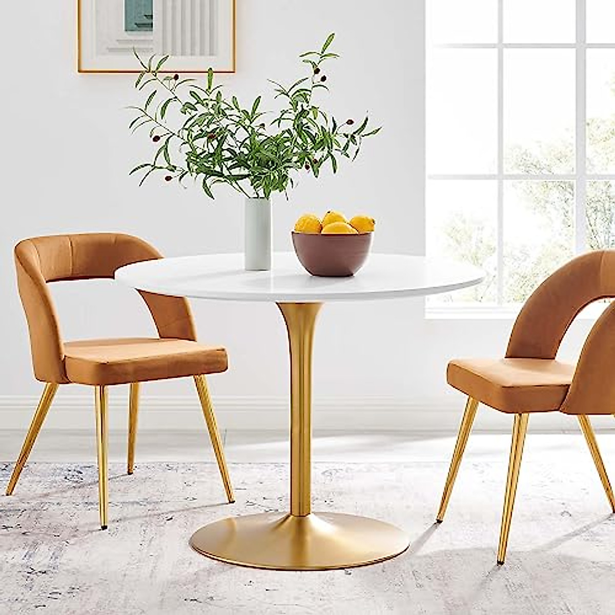 Modway Pursuit 40" Round Mid-Century Modern Pedestal Dining Table in White Gold