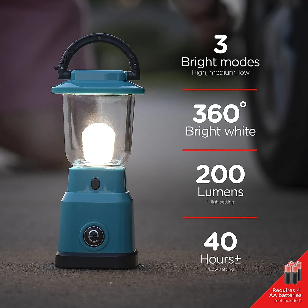 Enbrighten LED Mini Camping Lantern, Battery Powered, 200 Lumens, 40 Hour Runtime, 3 Modes, Night Light for Kids, Ideal for Hiking, Outdoors, Emergency, Snow, Hurricane and Storm, Teal, 49561