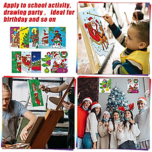 Cholemy 10 Pcs Christmas Pre Drawn Canvas for Painting 7.87 x 9.84 Inch Santa Snowman Canvas Boards with 1 Coloring Card Cute Canvas with Designs to Paint for Xmas DIY Paint Art Supplies, 10 Styles