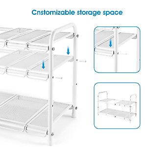 Simple Trending 2-Tier Under Sink Expandable Cabinet Shelf Organizer Rack with 8 Removable Panels for Kitchen Bathroom Storage, White