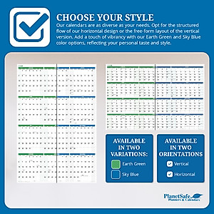 Earth Green 2024 Horizontal 36h x 56w Dry-Erasable Wall Calendar with Marker and Eraser. Best in its Class. Will not ghost or stain - 24H56GN