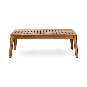 Christopher Knight Home Grenada Sectional Sofa Set | 5-Piece 3-Seater | Includes Coffee Table and Ottoman | Acacia Wood Frame | Water-Resistant Cushions | Teak and Red, Finish