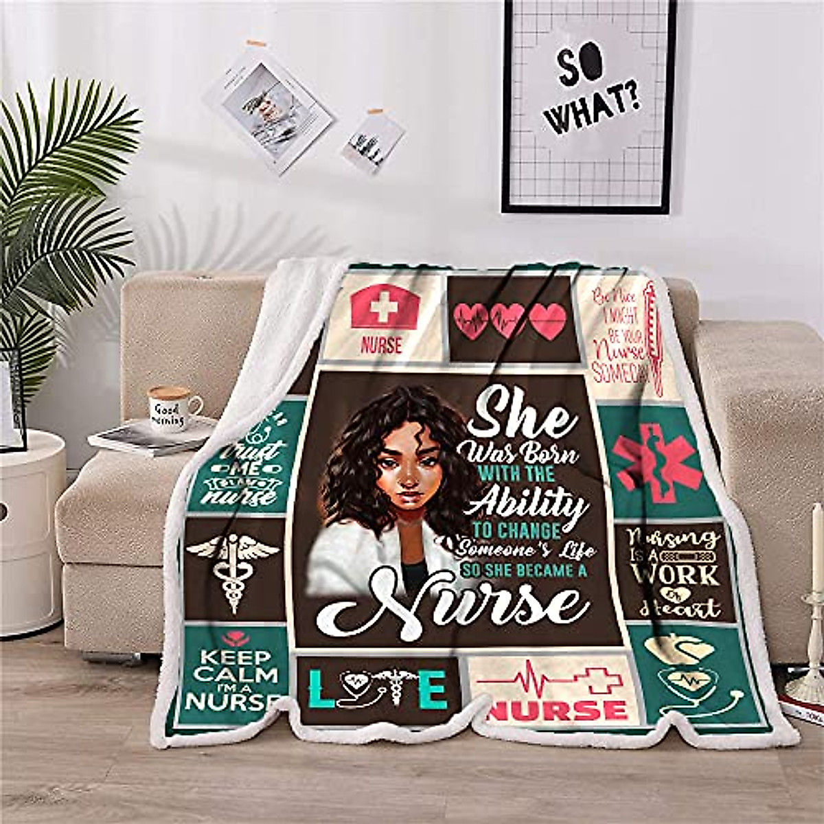 Nurse Gifts Soft Nurse Blanket Microfiber Plush Sherpa Gifts for Women Nurses Girl Warm Cozy Fuzzy Throw Blankets for Couch Bed Room (51'' x59''(130cmx150cm)