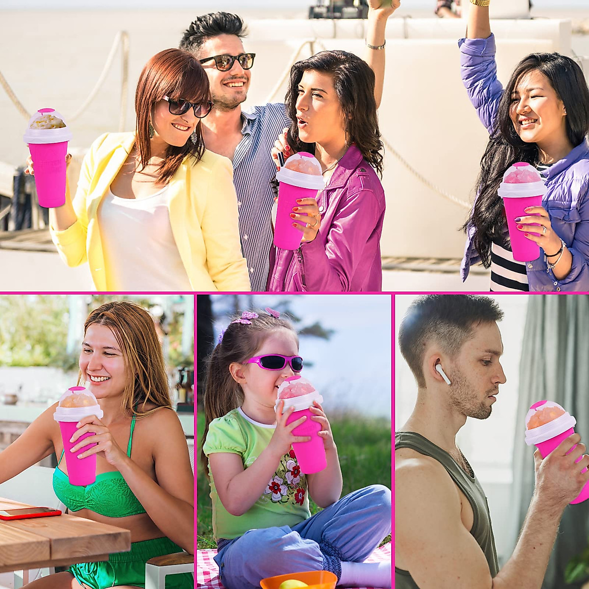 leuaxmy Slushie Cup Slushy Maker Cup Frozen Magic Squeeze,Slushy Cup TIK TOK Cool Stuff for Smoothies Drinks Juices and Soda - Homemade DIY Ice Cream(pink, large)