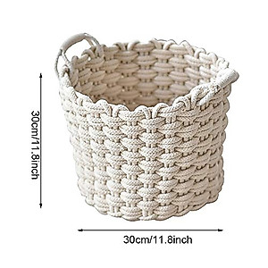 MDFQL Woven Storage Baskets, Cotton Rope Basket with Handle, Natural Woven Basket Cotton Rope Bin, for Nursery, Toys, Blankets, and Laundry,M