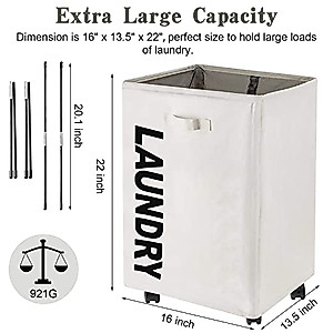 ARyee 22" Pro Rolling Laundry Basket, Large Laundry Hamper with Wheels, Foldable Dirty Clothes Hamper Mesh Cover Laundry Storage Cart with Handle, for Bedroom Bathroom Dorm Room (white)