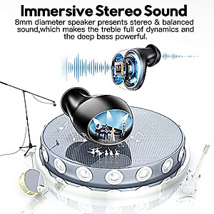 kurdene Wireless Earbuds, Bluetooth Ear Buds with Wireless Charging Case LED Power Display Light-Weight Premium Deep Bass Stereo in-Ear Earphones Built-in Mic 40 hrs Play Time-Black