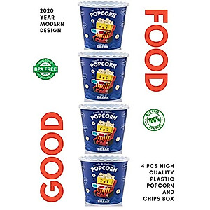 ONONEXPRESS Modern Style Reusable Plastic Popcorn Box / Popcorn Containers / Popcorn Bowls Set for Movie Theater Night - (BPA Free - BLUE 4 Pack-75 oz)