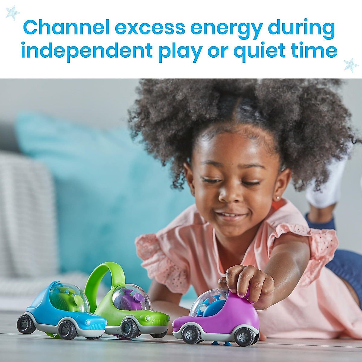 Hand2Mind Popping Fidget Cars - Suction Cup Toys for Fine Motor Skills, Toddler & Preschool Sensory Play, Anxiety Relief (Set of 3)