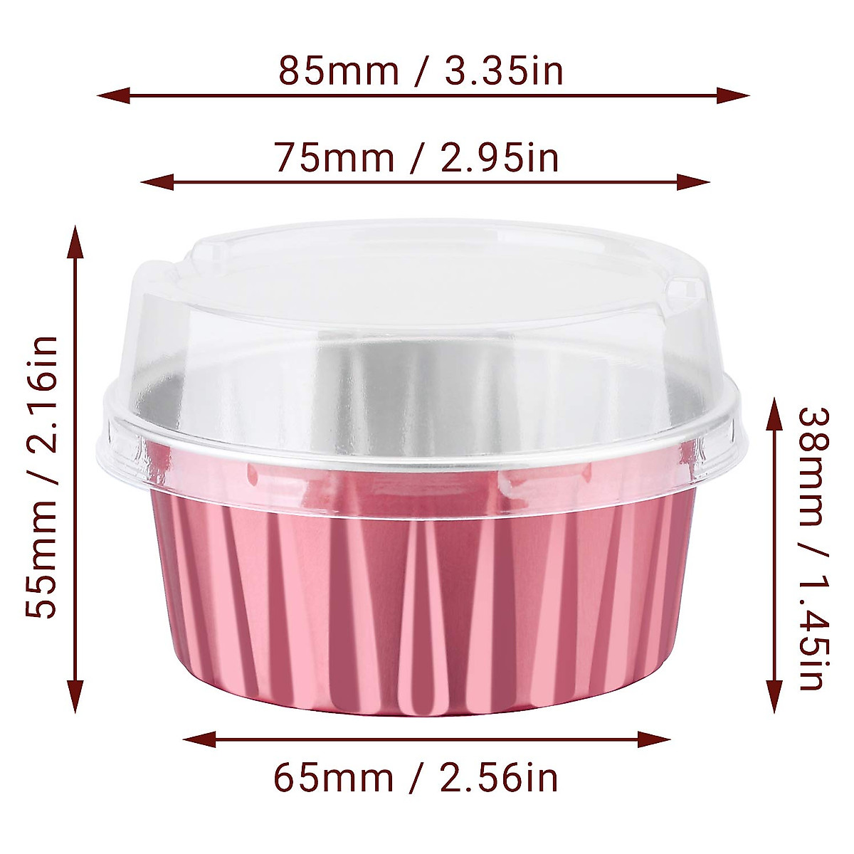 EUSOAR Foil Cupcake Liners, 50pcs 5oz 125ml Ramekins, Aluminum Foil Muffin Liners Cups with Lids, Cupcake Holder, Disposable Aluminum Foil Cupcake Baking Cups Holders Cases Boxes Pans with Lids