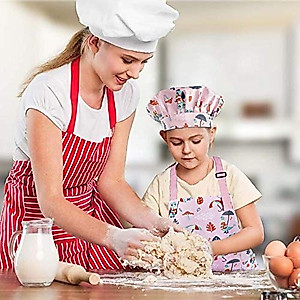 Pipoobear Kids Apron and Chef Hat for Girls Aged 6-12, Pink Children Kitchen Chef Costume Dress Up Set, Toddler Cotton Apron with Pocket and Adjustable Strap for Cooking Baking Painting Gardening
