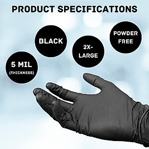 PSBM Industrial Nitrile Extra Thick Disposable Gloves, 1000 Pack, Size X-Small, Black, Textured Fingertips, Latex Free & Powder Free Multi-Use Gloves