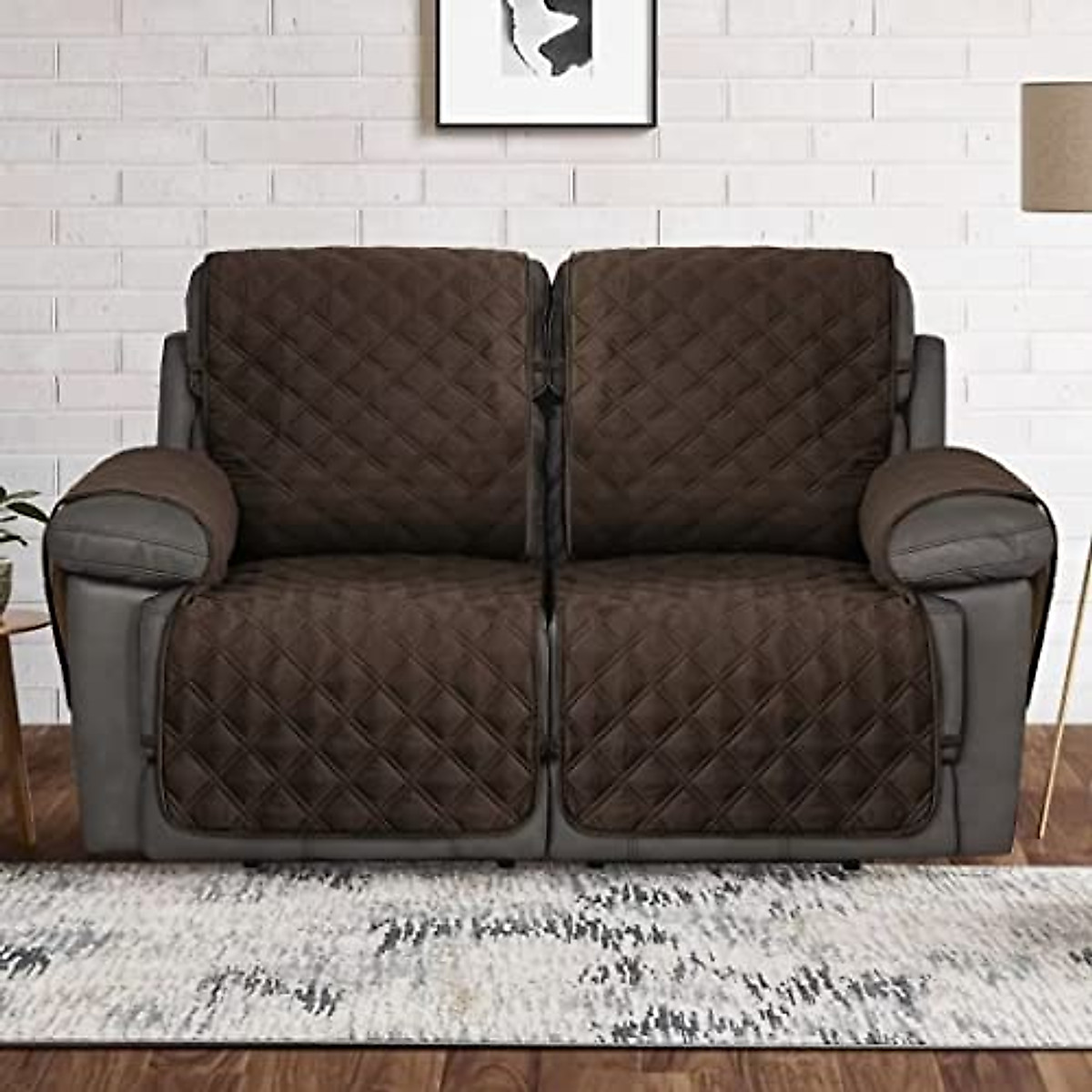 TOMORO Non-Slip Loveseat Recliner Cover, 100% Waterproof Quilted Recliner Chair Slipcover Furniture Protector with Pockets, Washable Couch Cover with Elastic Straps for Kids and Pets