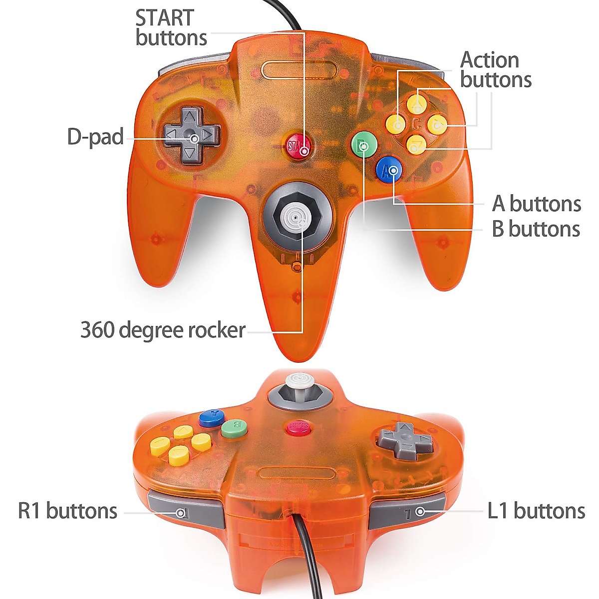miadore Classic N64 Controller Joystick Remote for N64 Video Game System N64 Console-Clear Orange