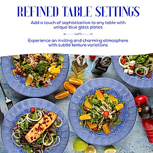 elle decor Glass Dessert Plate | Set of 4 | Blue | 6-Inch | Dessert, Dinner, or Appetizer Plate | Snack, Fruit, or Side Plate | Serveware | Glass Design | Dishwasher Safe