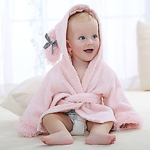 Infant Girl Bathrobes Wash Waddle Pink Dog Hooded Robe Girls bath robe towel Terry 2-3 Year Ultra Absorbent (Pink, M)