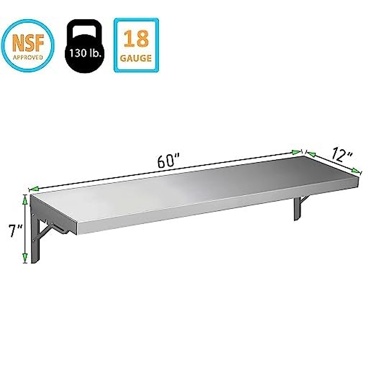 Express KitchQuip 12" x 60" Stainless Steel Folding Wall Shelf - Food Truck, Kitchen, Restaurant, Laundy, Garage and Utility Room