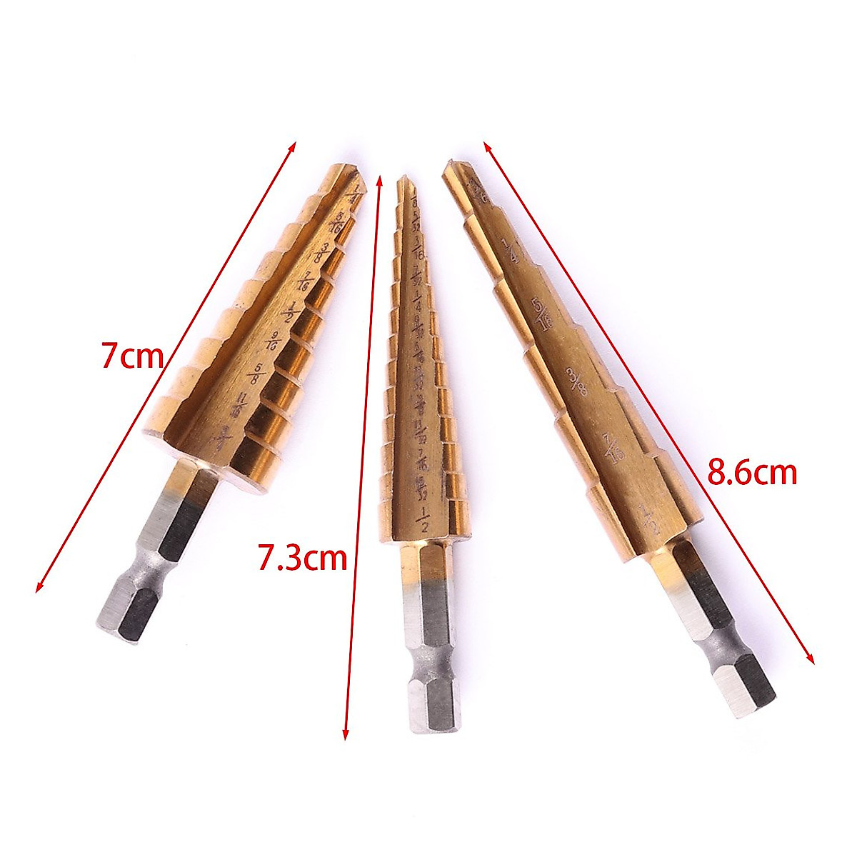 Atoplee 3pcs 1/4 inch Hex Shank Set Titanium Step Drill Bits Uni Step Drill Bit
