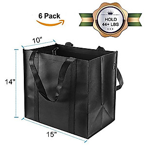 Anleo Reusable Grocery Tote Bags (6 Pack, Black) - Hold 44+ lbs - Large & Durable, Heavy Duty Shopping Totes - Grocery Bag with Reinforced Handles, Thick Plastic Support Bottom