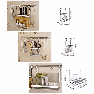Plate Rack Multi-Purpose Kitchen Storage Shelf Wall Dish Rack Dish Drainer with Cutlery Tableware Draining Drying Storage Shelf Pan Plate Holder