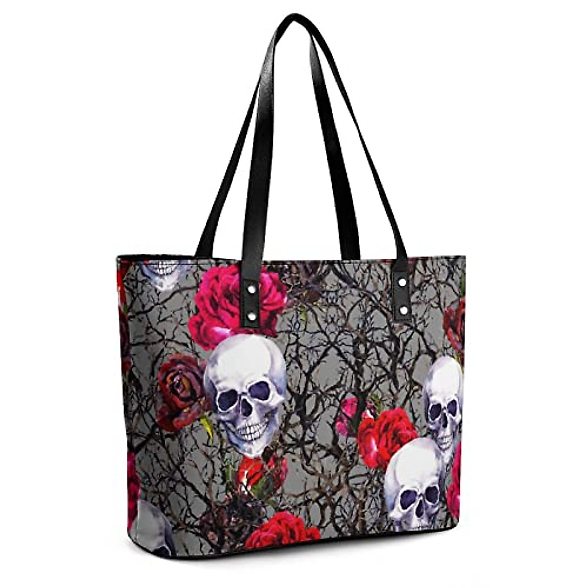 Womens Handbag Skulls Rose Flowers Leather Tote Bag Top Handle Satchel Bags For Lady
