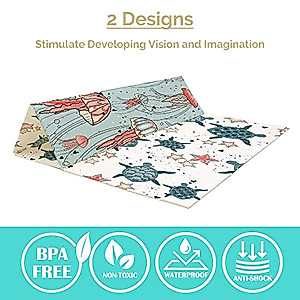 JumpOff Jo - Large Waterproof Foam Padded Play Mat for Infants, Babies, Toddlers, Play Pens & Tummy Time, Foldable Activity Mat, 70 in. x 59 in. - Seaside