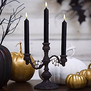 NONNO & ZGF 6PACK Real Wax Black Flameless 8'' Battery Powered Windows Candles with Remote and Timer & Candlestick. Removable Black Candleholders, Patented