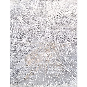 Pasargad Home Starburst Collection Polypropyle & Polyester White/Grey Patterned Living Room Bedroom Dining Home Office Area Rug 4' 0" X 6' 0"