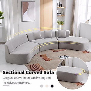 Merax Stylish Curved Sectional Sofa with Three Throw Pillows, Chenille Upholstered Modular Sleeper Couch for Living Room, Bedroom, Guest Rooms, No Assembly Required, Grey