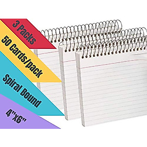1InTheOffice Spiral Bound Index Cards 4x6 Ruled, White, 50 Cards/Pack, 3 Packs